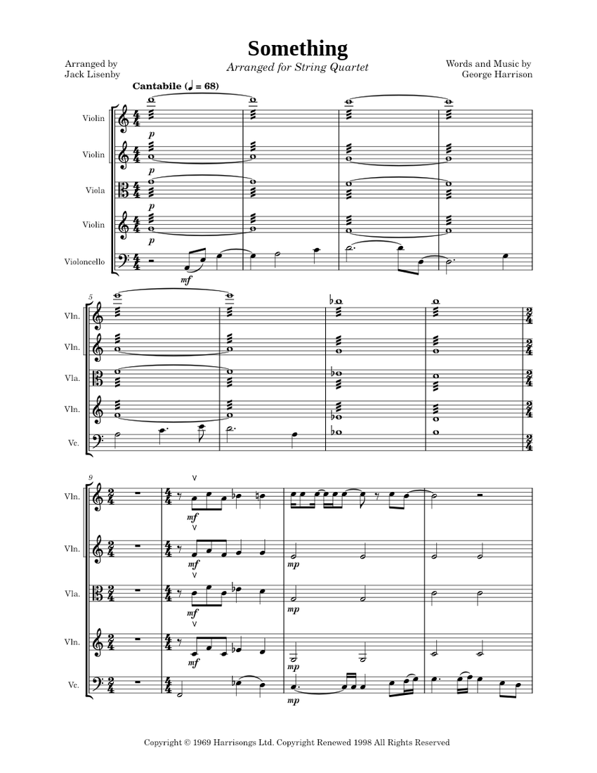 Something (String Quartet) - The Beatles Sheet music for Violin, Viola ...