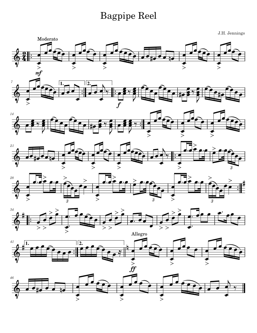 Bagpipe Reel – J. H. Jennings Sheet music for Banjo (Solo) | Musescore.com