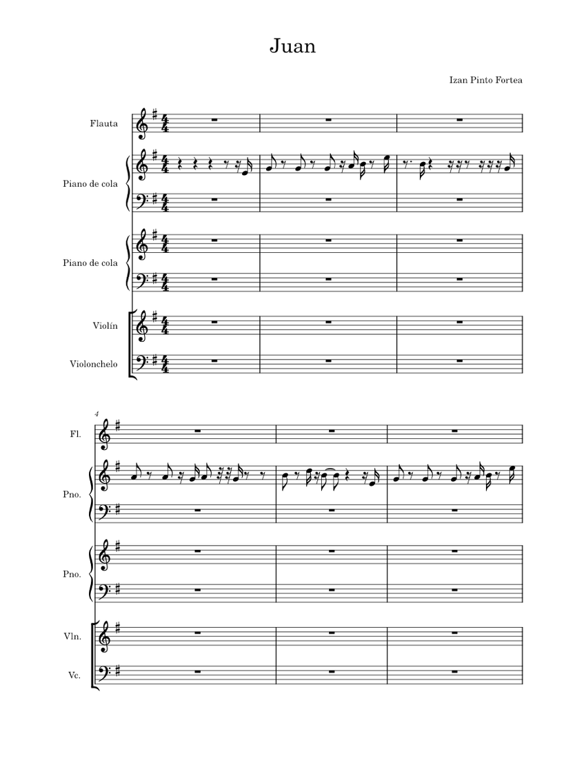 Juan Sheet music for Piano, Flute, Violin, Cello (Mixed Quintet ...