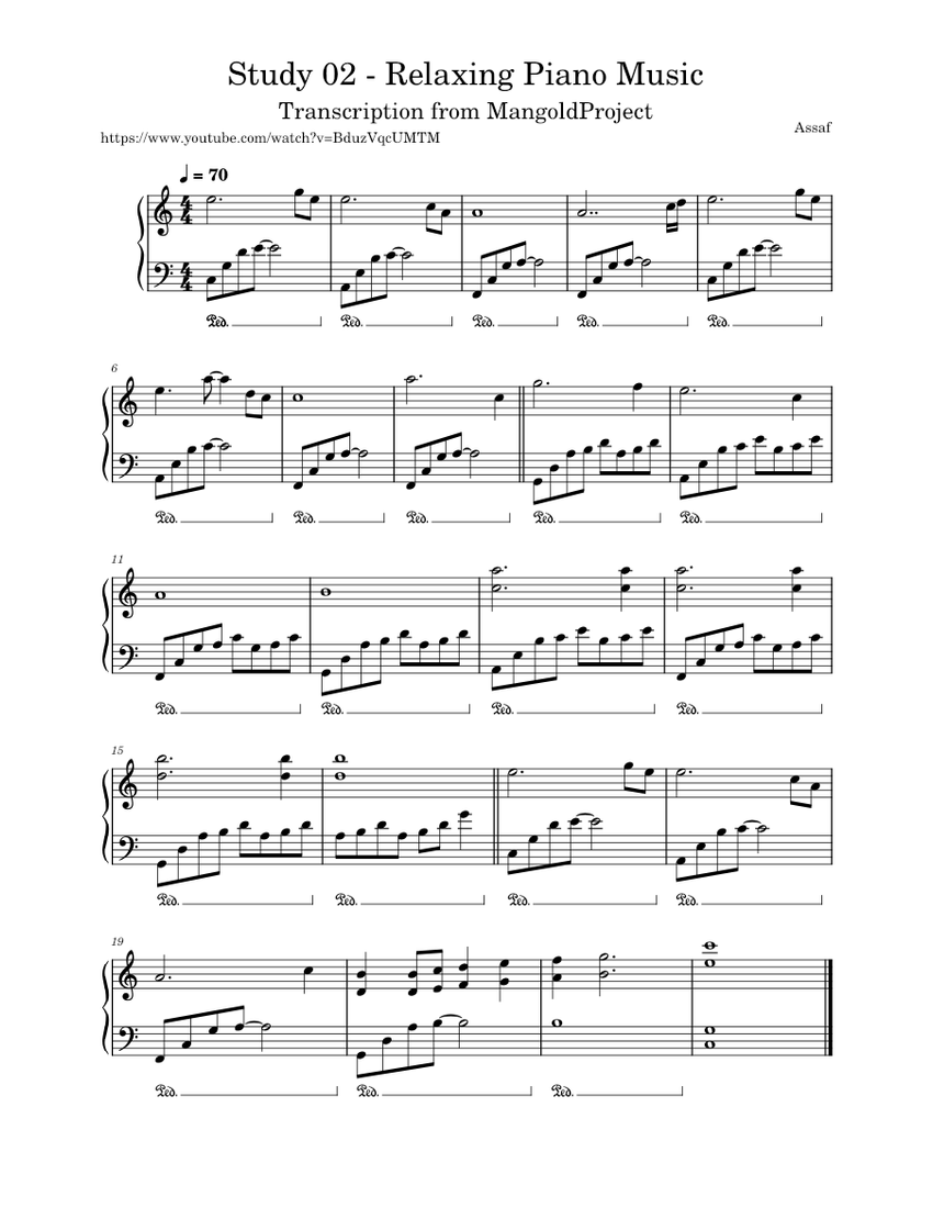 Study02 Relaxing Piano Music Sheet Music for Piano (Solo) easy ...