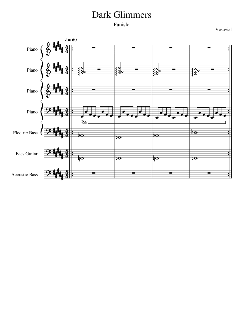 Dark Glimmers Sheet music for Piano, Bass guitar (Mixed Ensemble ...