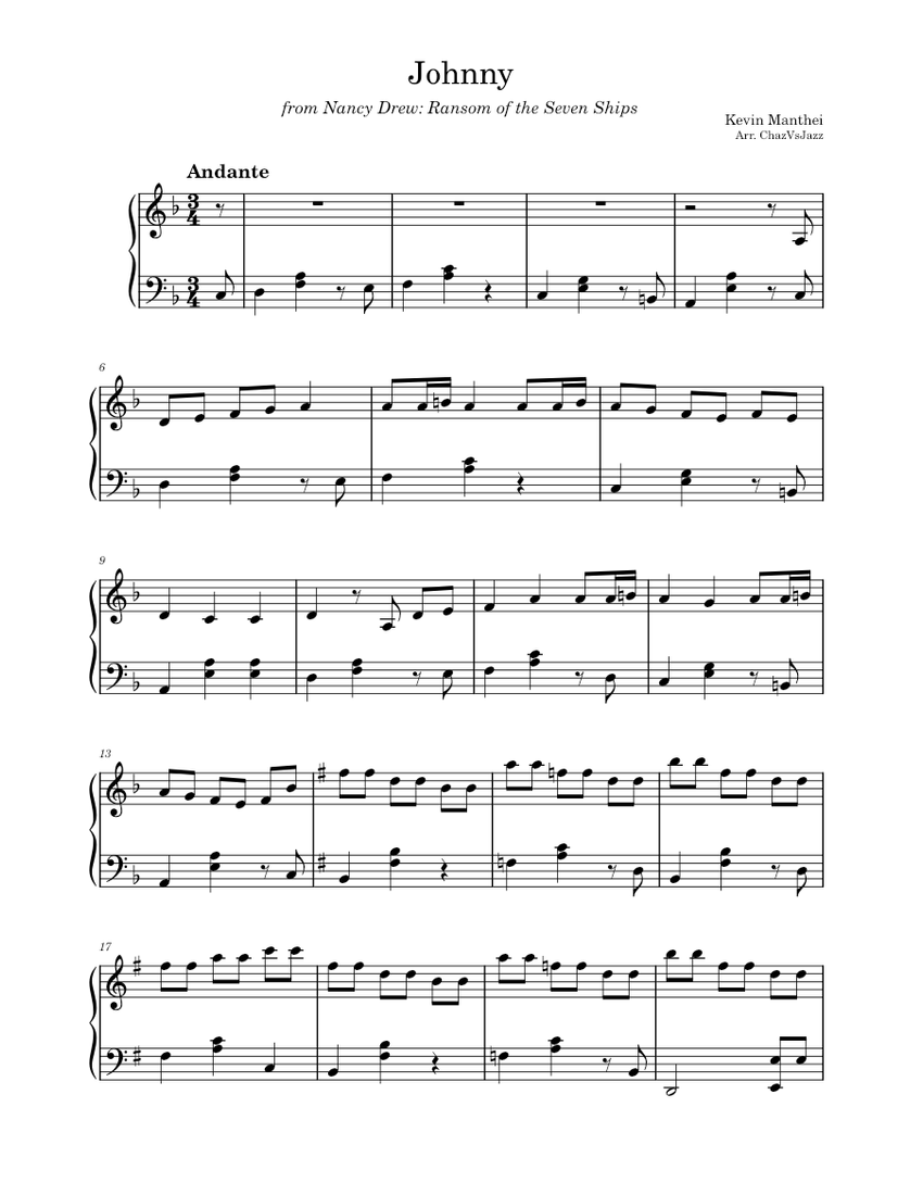 Johnny Sheet music for Piano (Solo) | Musescore.com