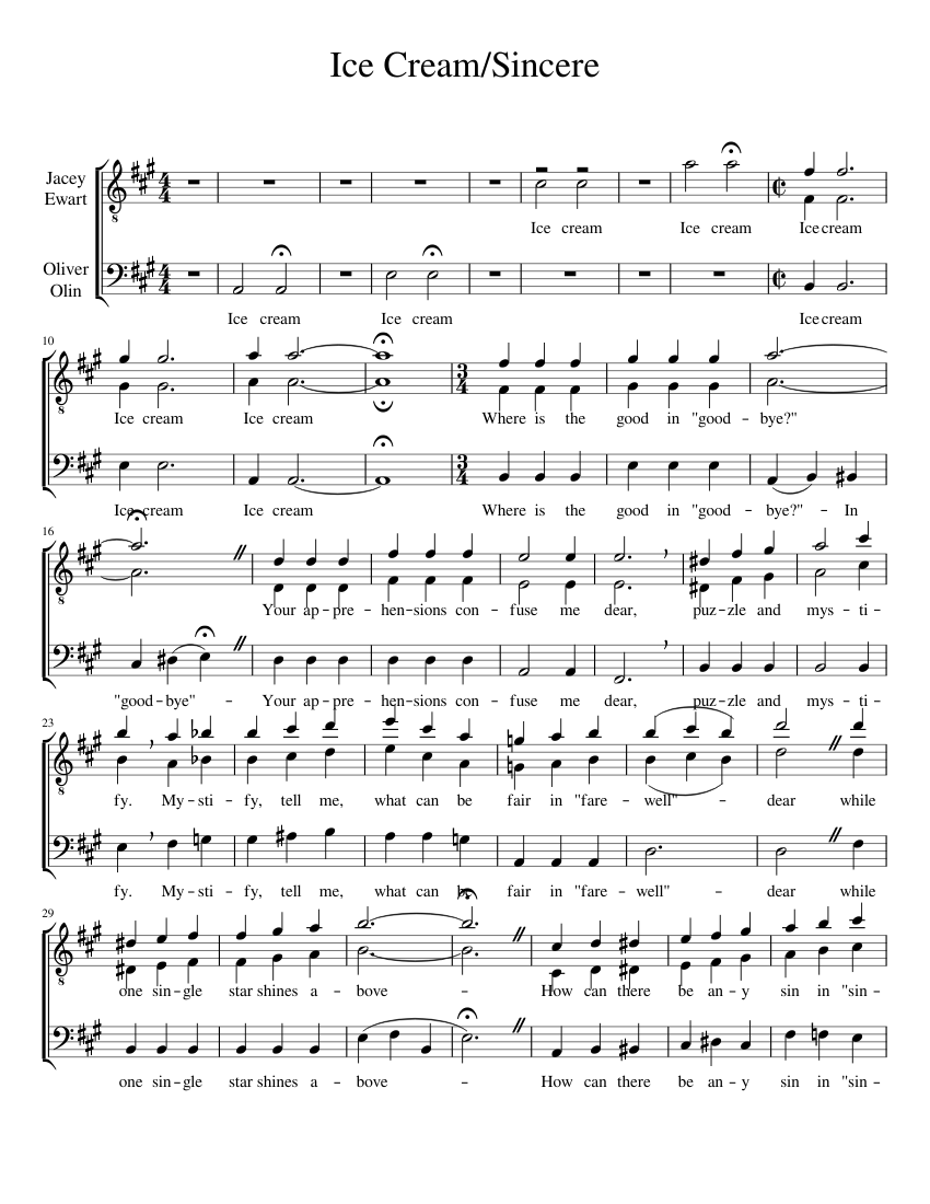 Ice Cream Sincere Sheet Music for Tenor, Bass voice (Choral ...