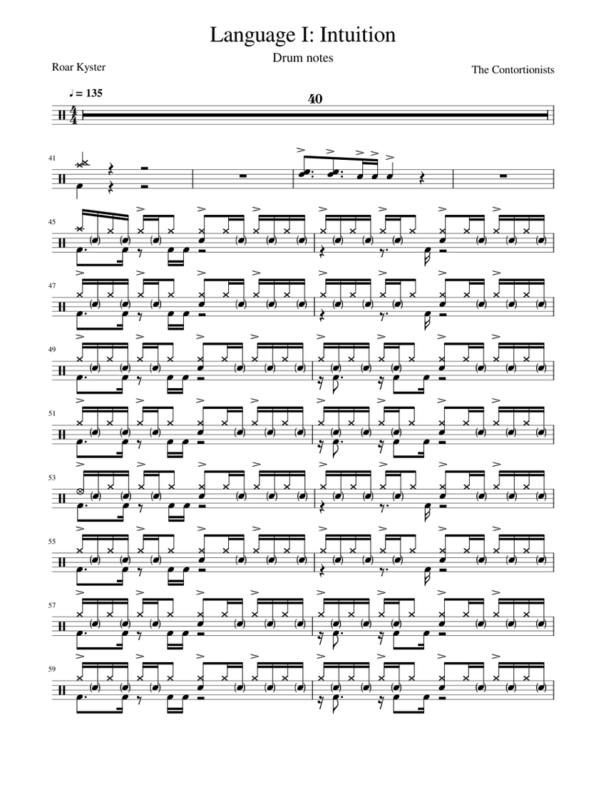 Language I: Intuition - The Contortionist Sheet Music for Drum group ...
