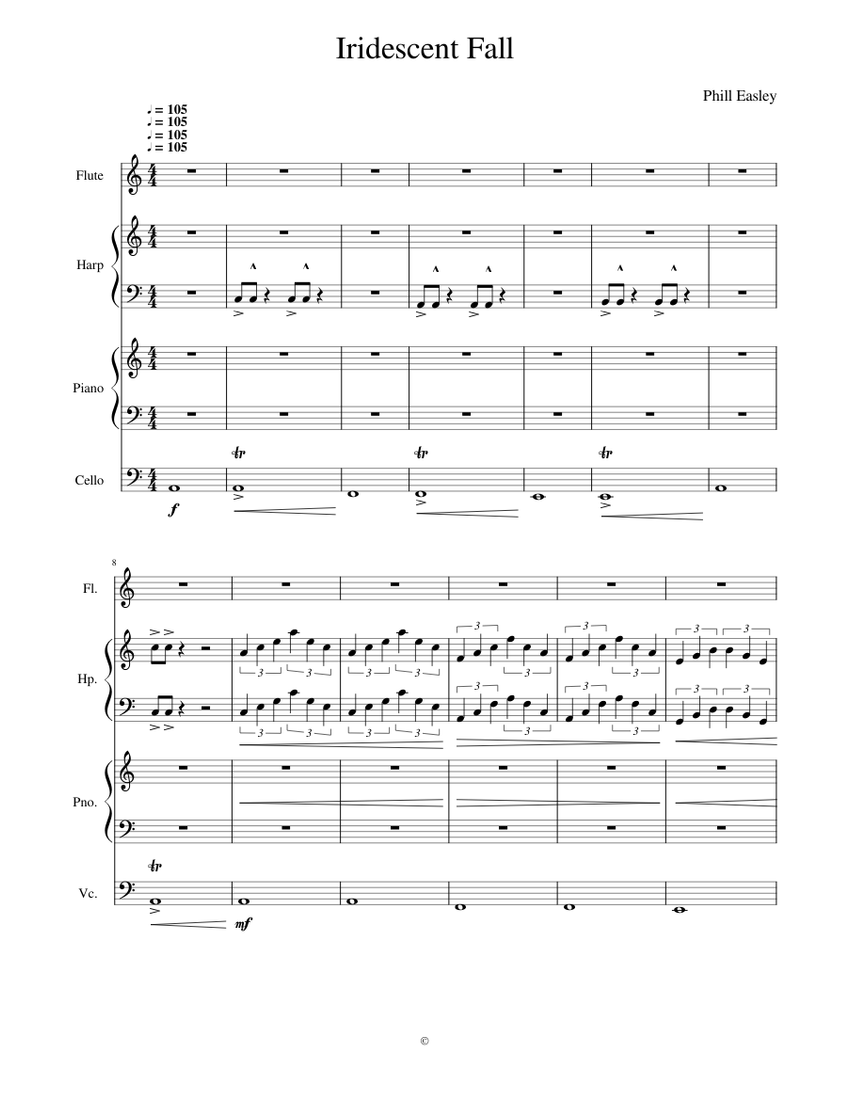 Iridescent Fall Sheet music for Piano, Flute, Cello, Harp (Mixed ...