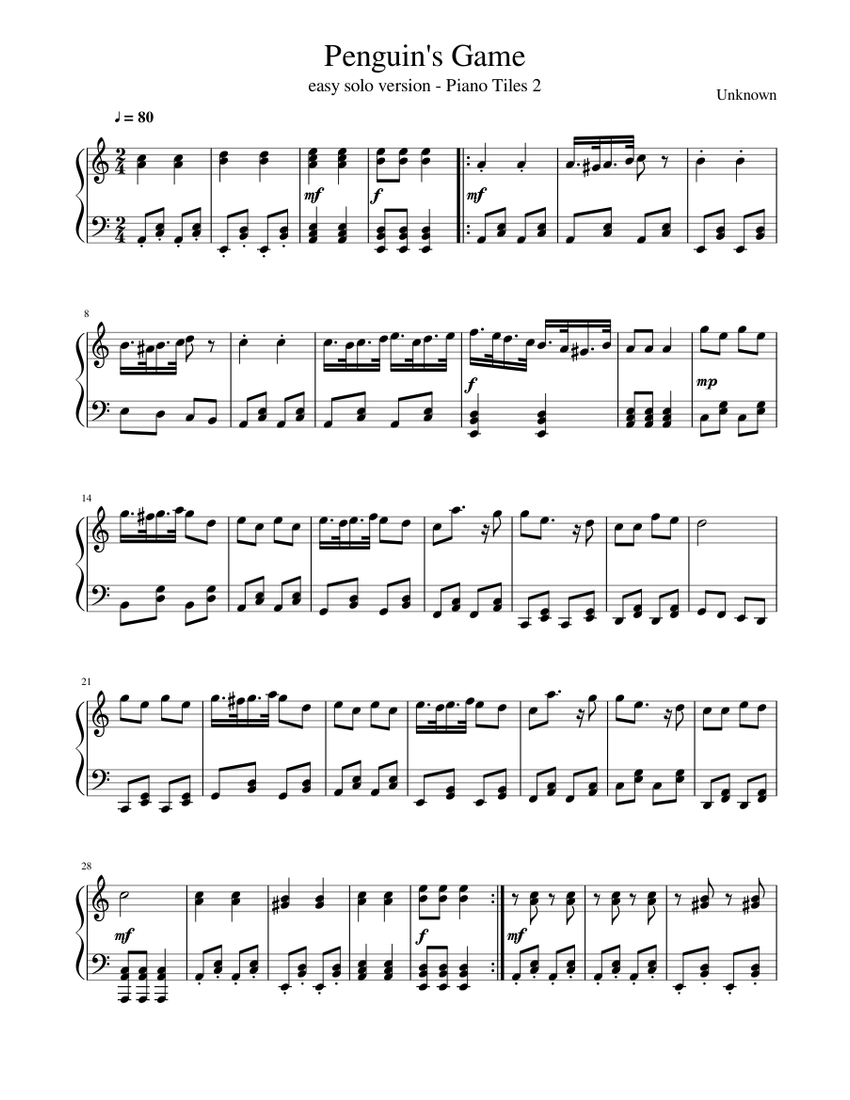 Penguin's Game (easy solo version from Piano Tiles 2) Sheet Music for ...