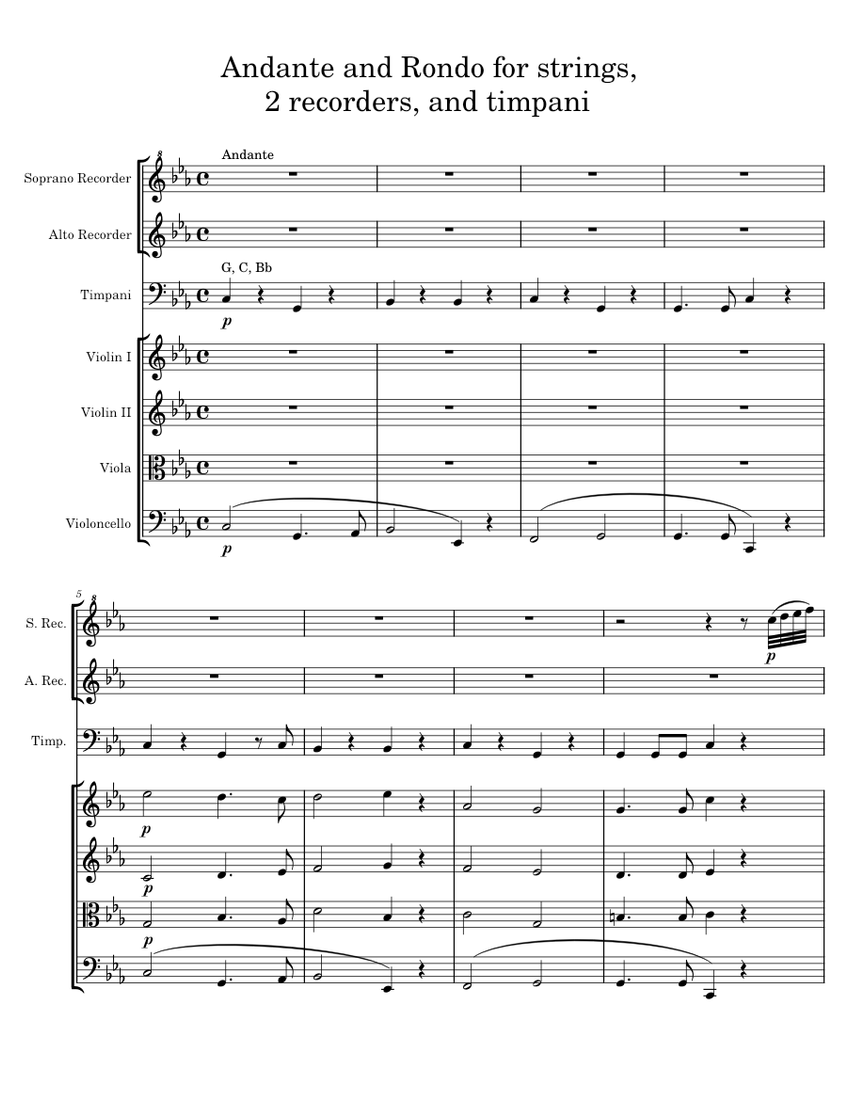 Andante and Rondo for strings, 2 recorders, and timpani Sheet music for ...