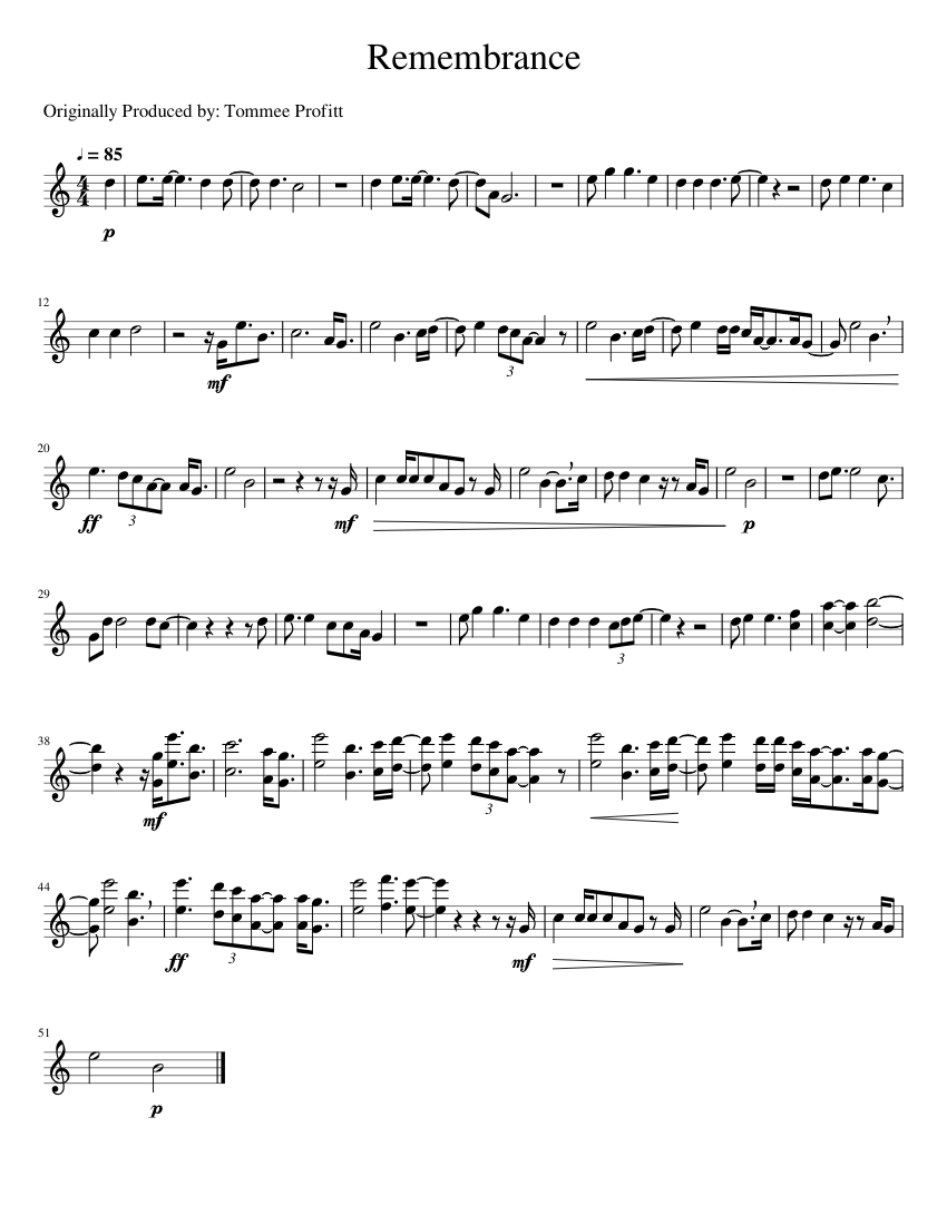 Remembrance Sheet Music for Trumpet in b-flat (Solo) | MuseScore.com