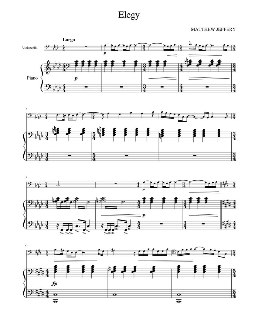 Elegy Sheet music for Piano, Cello (Solo) | Musescore.com