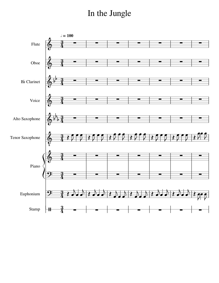 In the Jungle Sheet music for Piano, Euphonium, Vocals, Flute & more ...