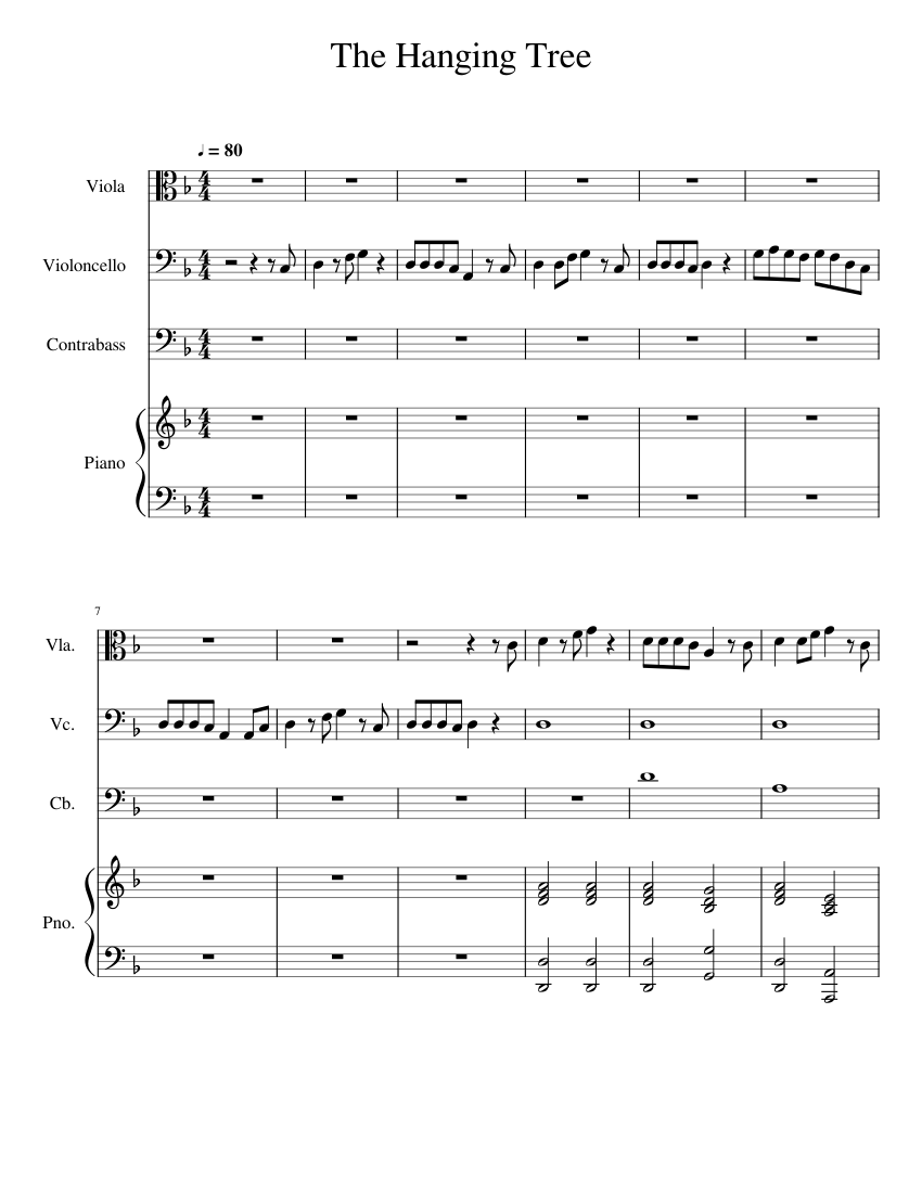 The Hanging Tree Full Score Sheet Music for Piano, Contrabass, Viola ...