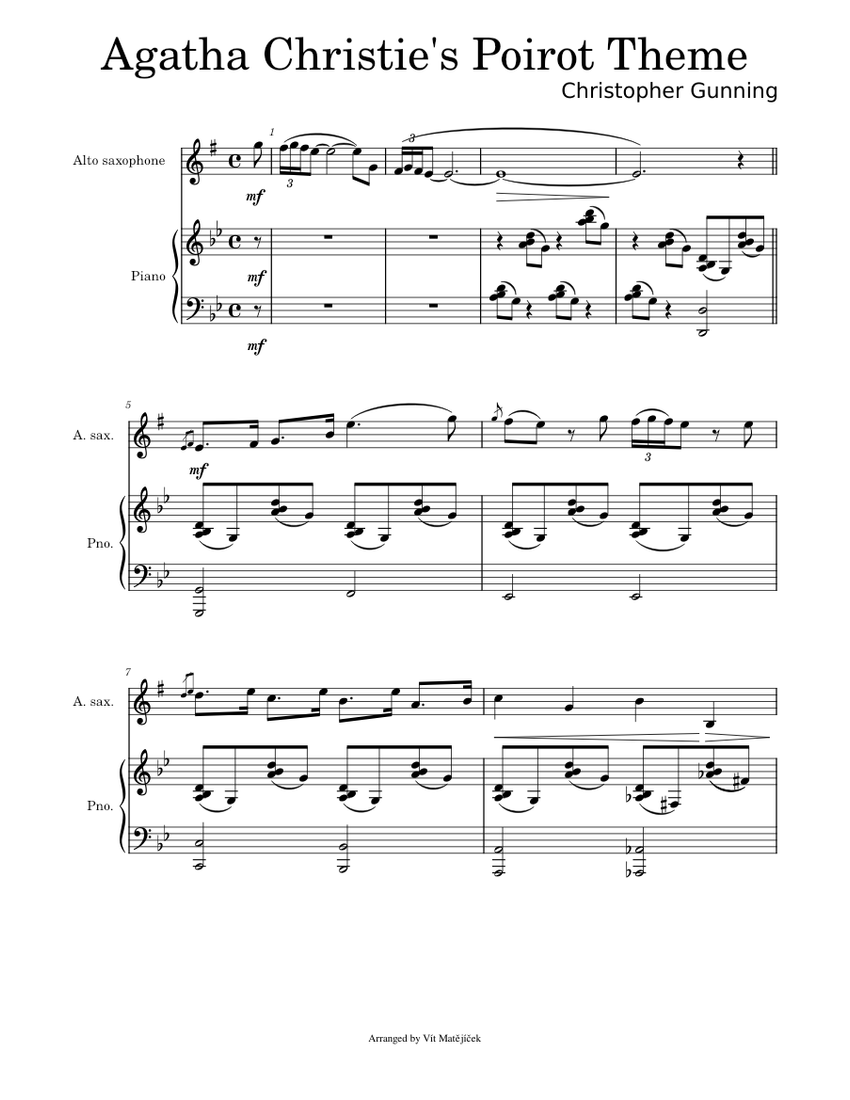 Agatha Christie's Poirot Main Theme - Christopher Gunning Sheet Music ...