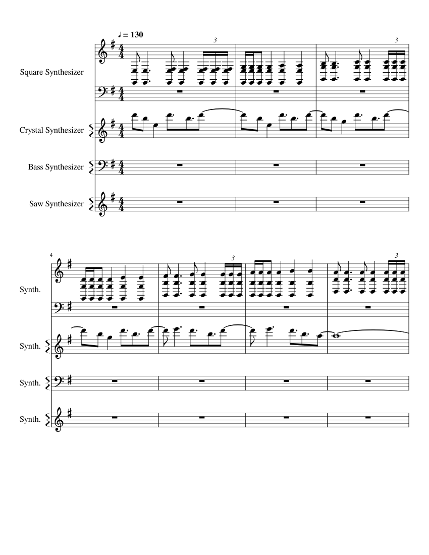 trance party Sheet music for Bass guitar, Synthesizer (Mixed Quartet ...