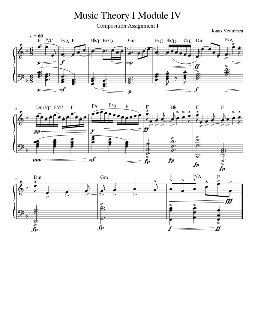 Music Theory I Module IV Composition Assignment I Jonas Ventresca Sheet ...