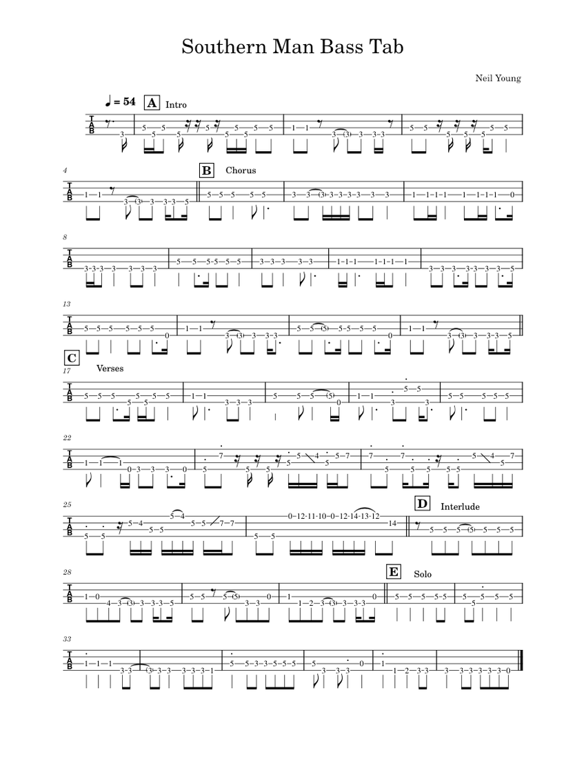 Southern Man Bass Tab Sheet music for Bass guitar (Solo) | Musescore.com