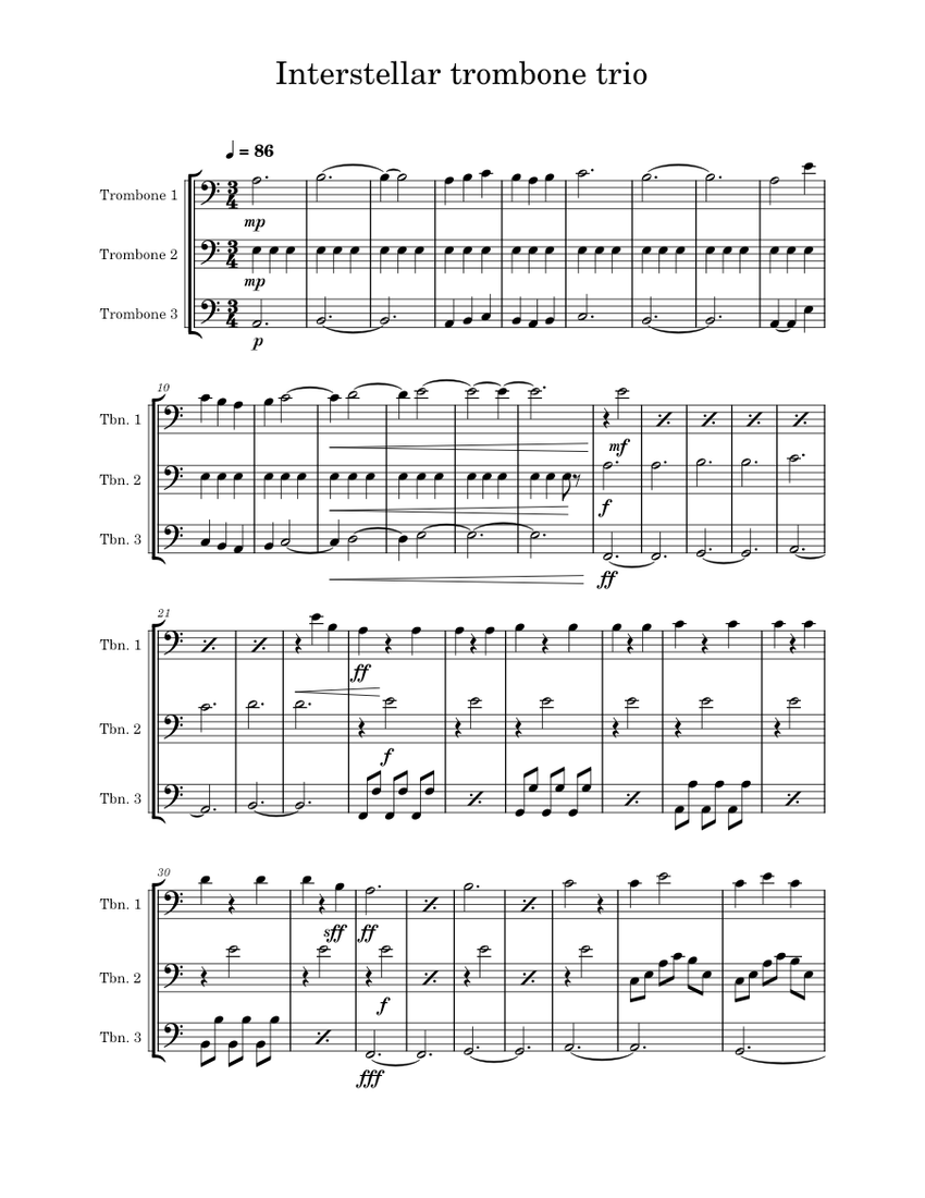 Interstellar – Hans Zimmer Sheet music for Trombone (Brass Trio ...