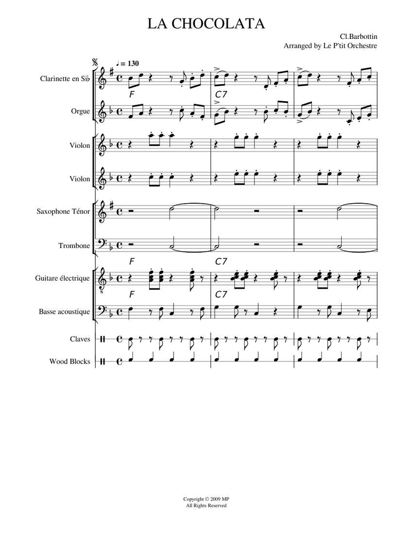 La chocolata POSC Sheet music for Trombone, Organ, Clarinet in b-flat ...