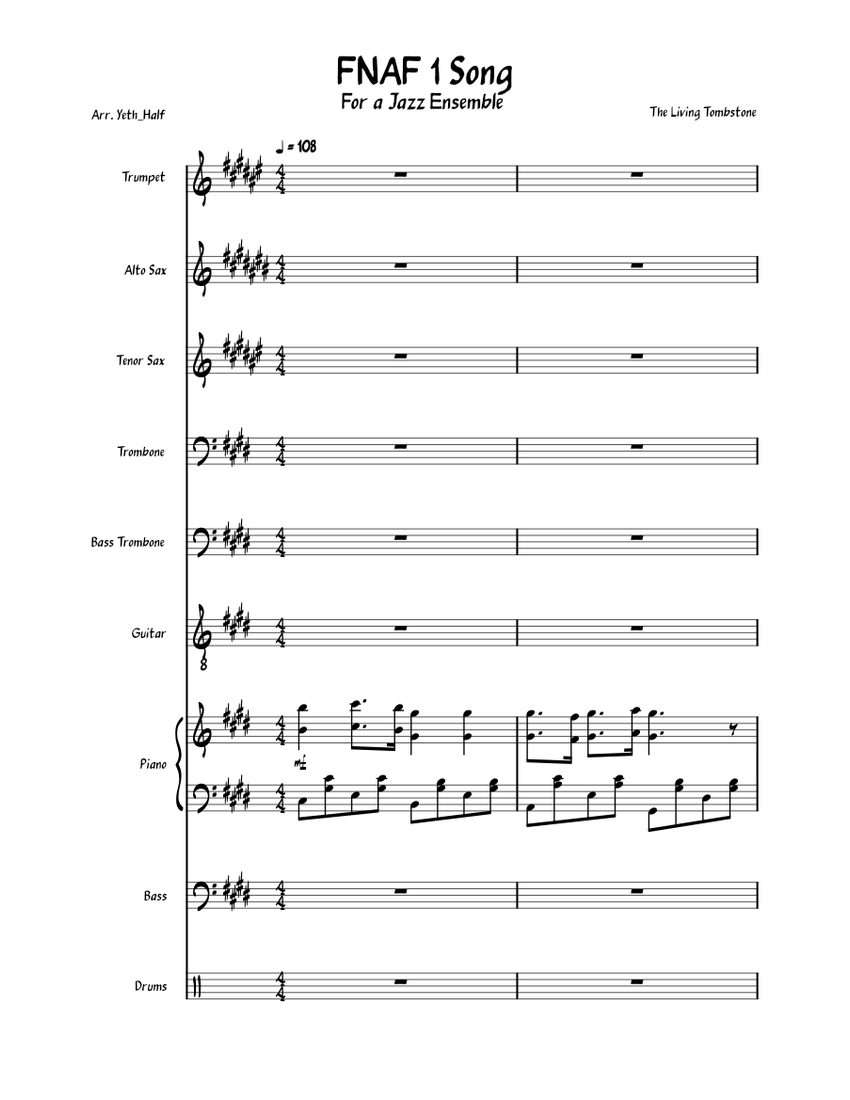 FNAF 1 Song – But It's for a Jazz Ensemble Sheet music for Piano ...