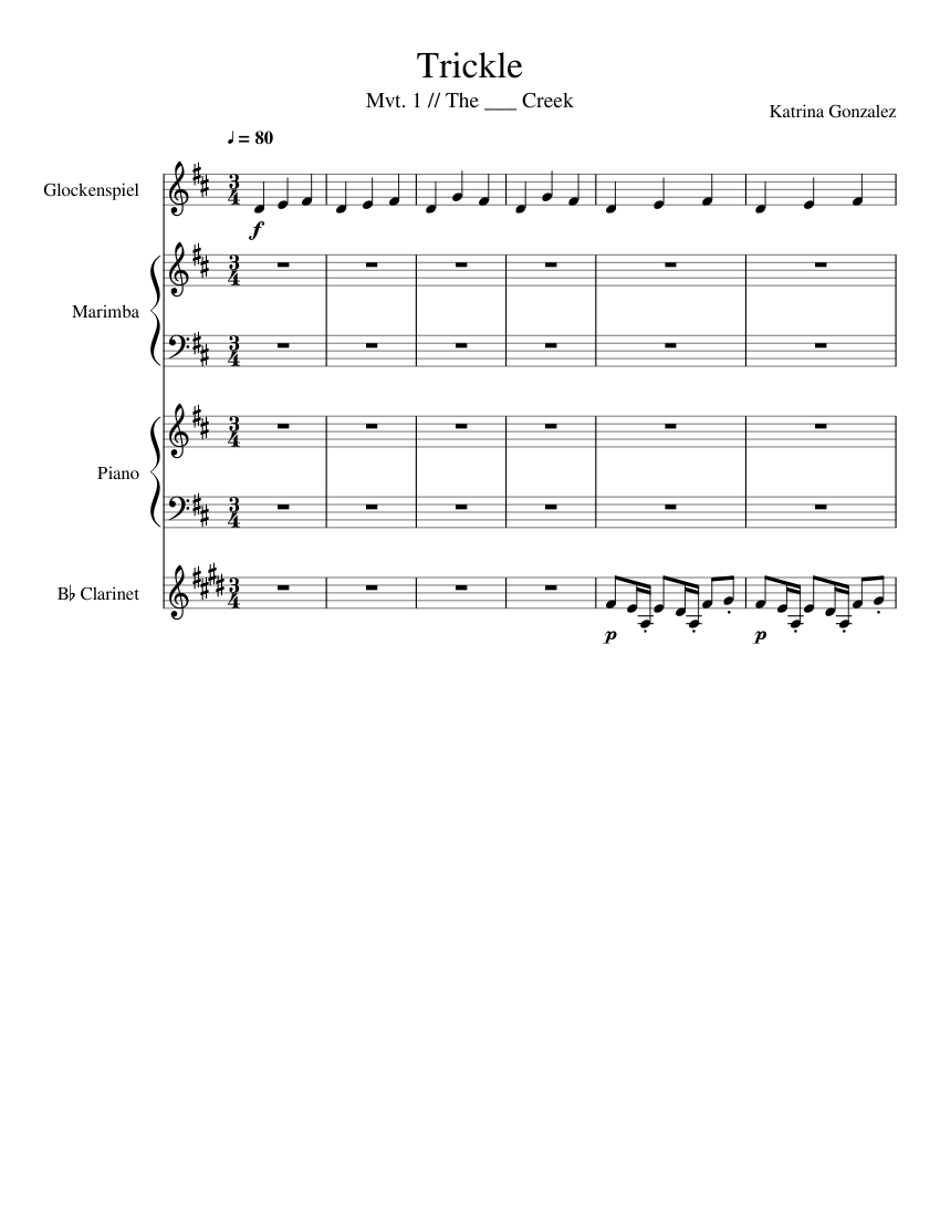 Trickle (Mvt. 1 of "The ____ Creek") Sheet Music for Piano, Clarinet in ...
