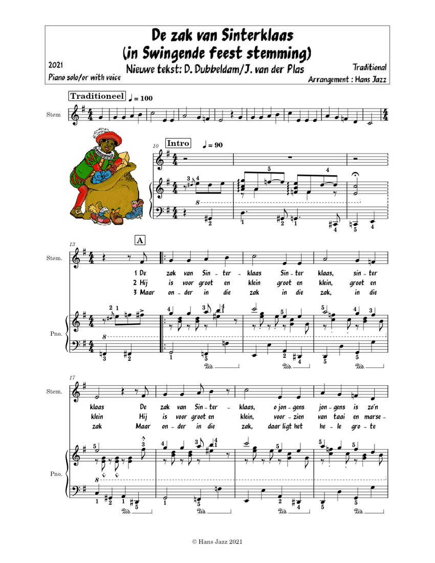 De zak van Sinterklaas (in Swingende feest stemming) Easy Piano Sheet ...