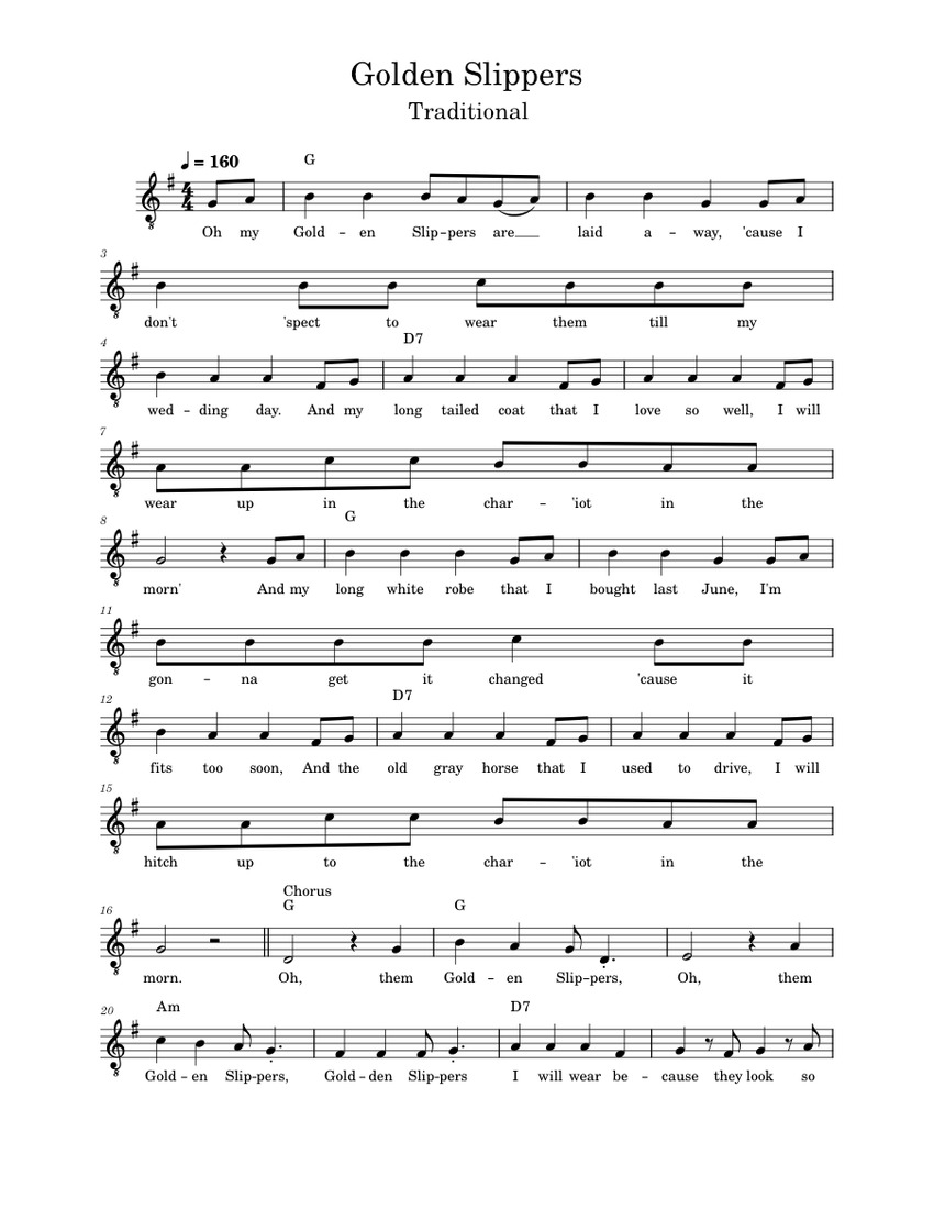 Golden Slippers – Lead Sheet with Lyrics Golden_Slippers Sheet Music ...