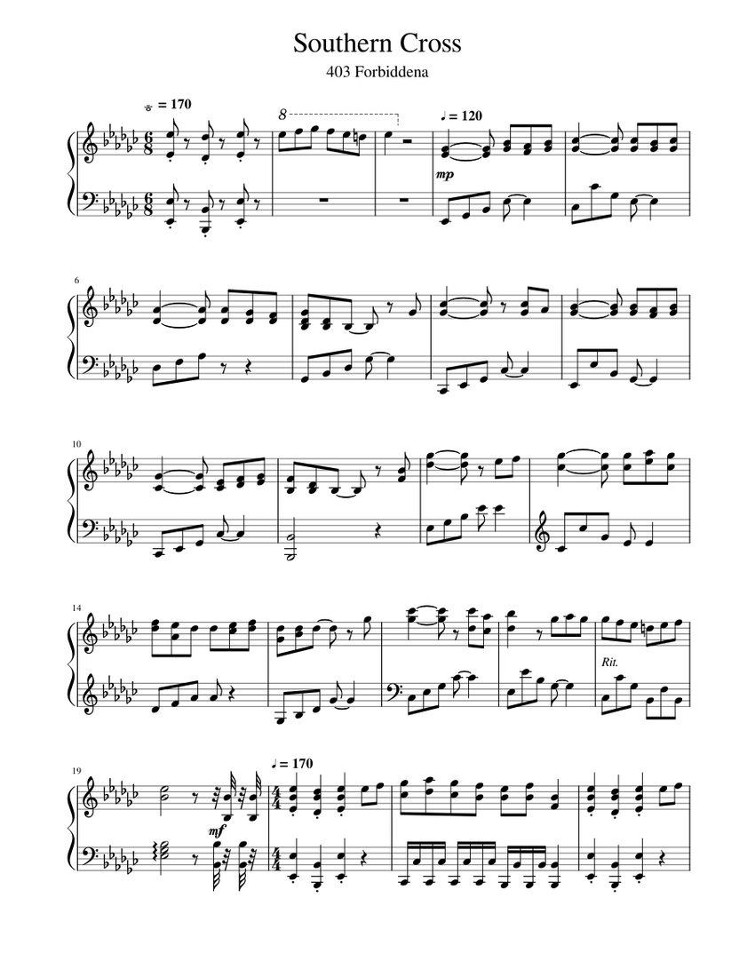 Southern Cross Sheet music for Piano (Solo) | Musescore.com