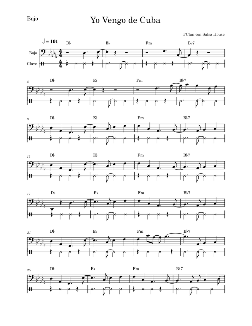 Yo Vengo de Cuba – FClan Sheet Music for Bass guitar, Claves (Mixed ...