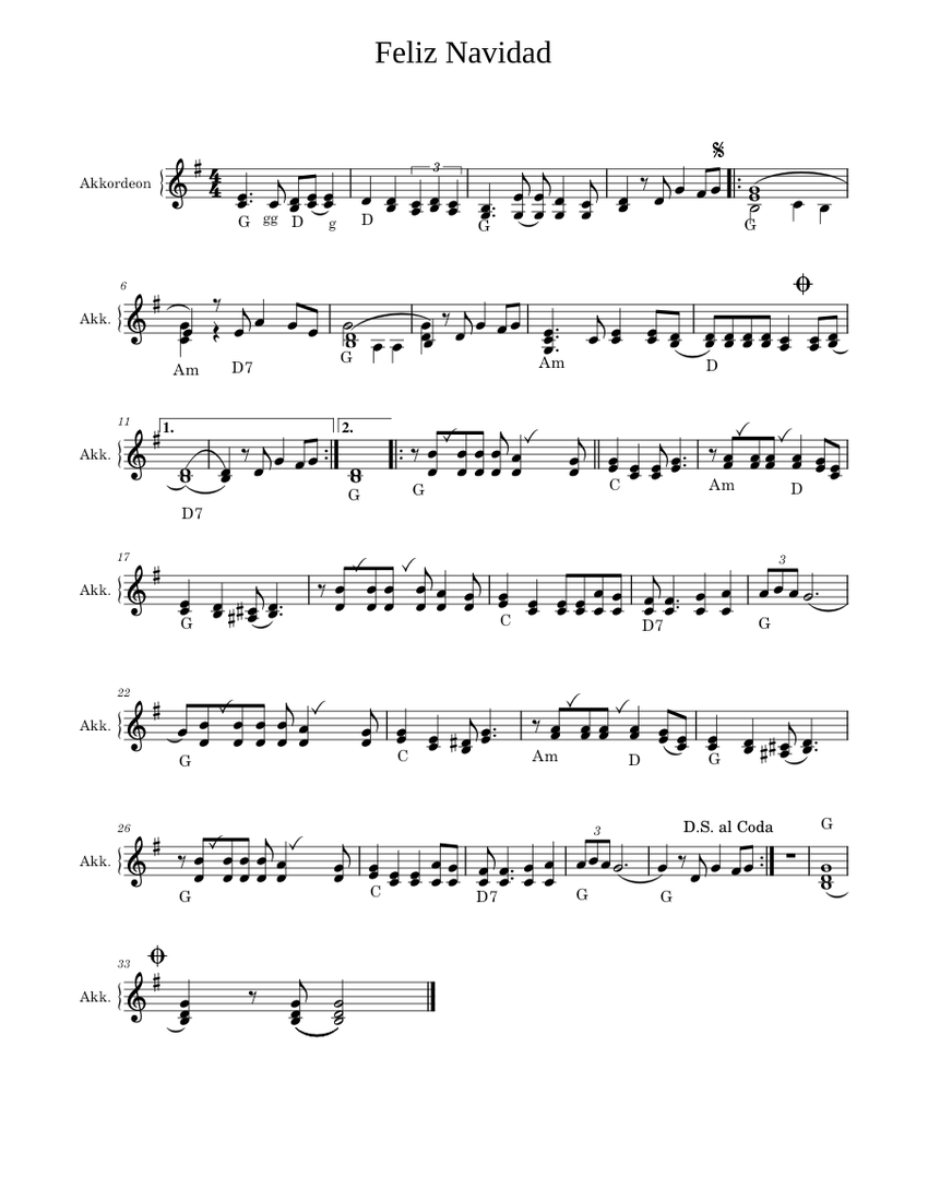 Feliz navidad – José Feliciano Feliz Navidad G-Dur Sheet Music with ...