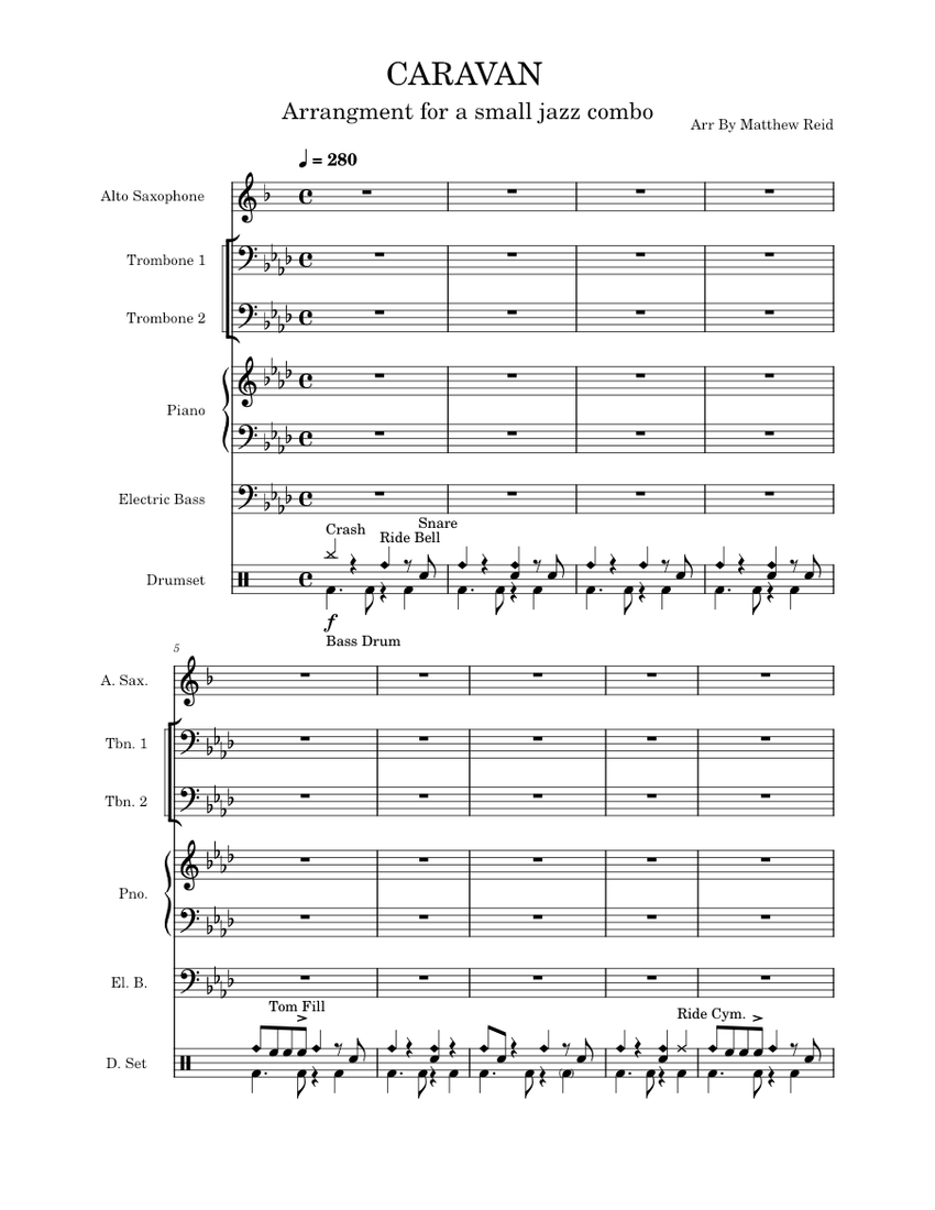 CARAVAN Sheet music for Piano, Trombone, Saxophone alto, Bass guitar ...