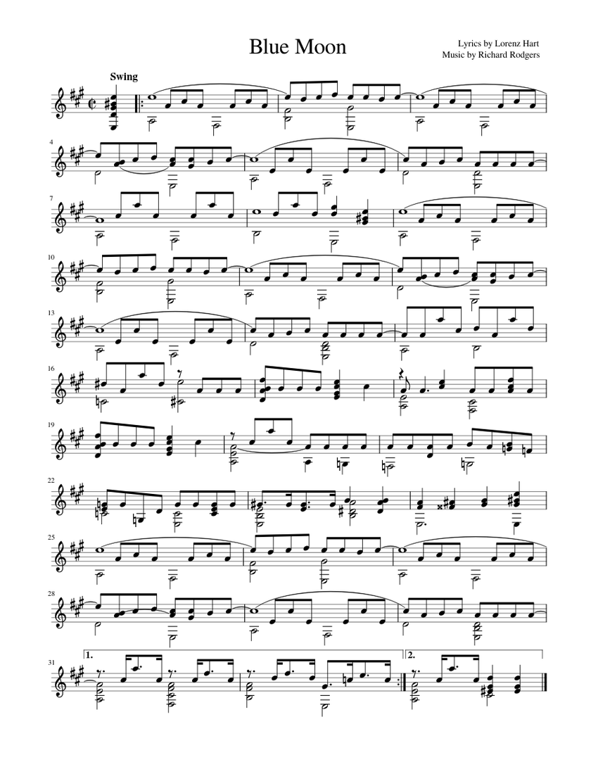 Blue Moon Sheet music for Piano (Solo) Easy | Musescore.com