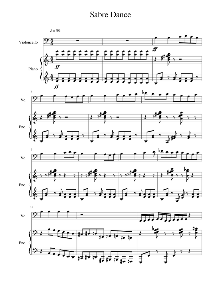 Grade 5 Cello Exam from 2016 , C6 , Sabre Dance Sheet Music for Piano ...