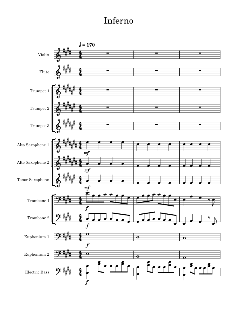 Inferno Sheet Music for Trombone, Euphonium, Flute, Saxophone alto ...