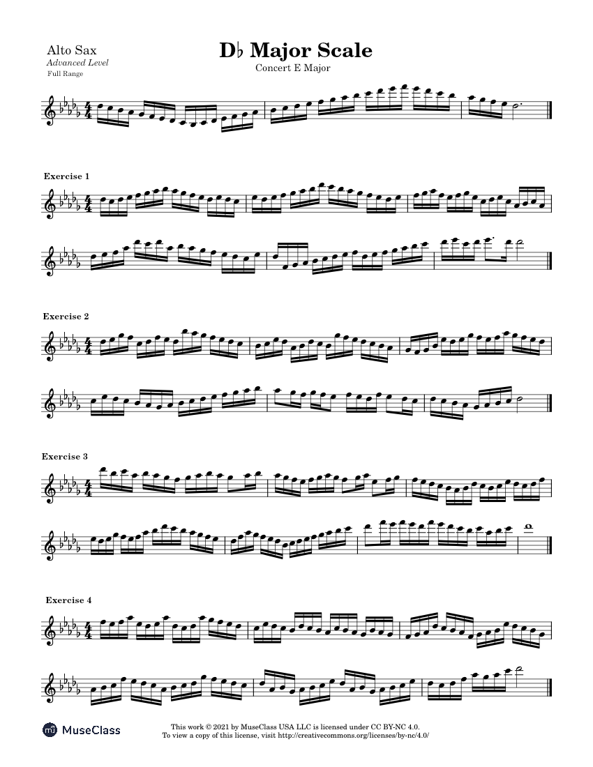 Concert E Major Scale Exercises-Advanced for Alto Sax - piano tutorial