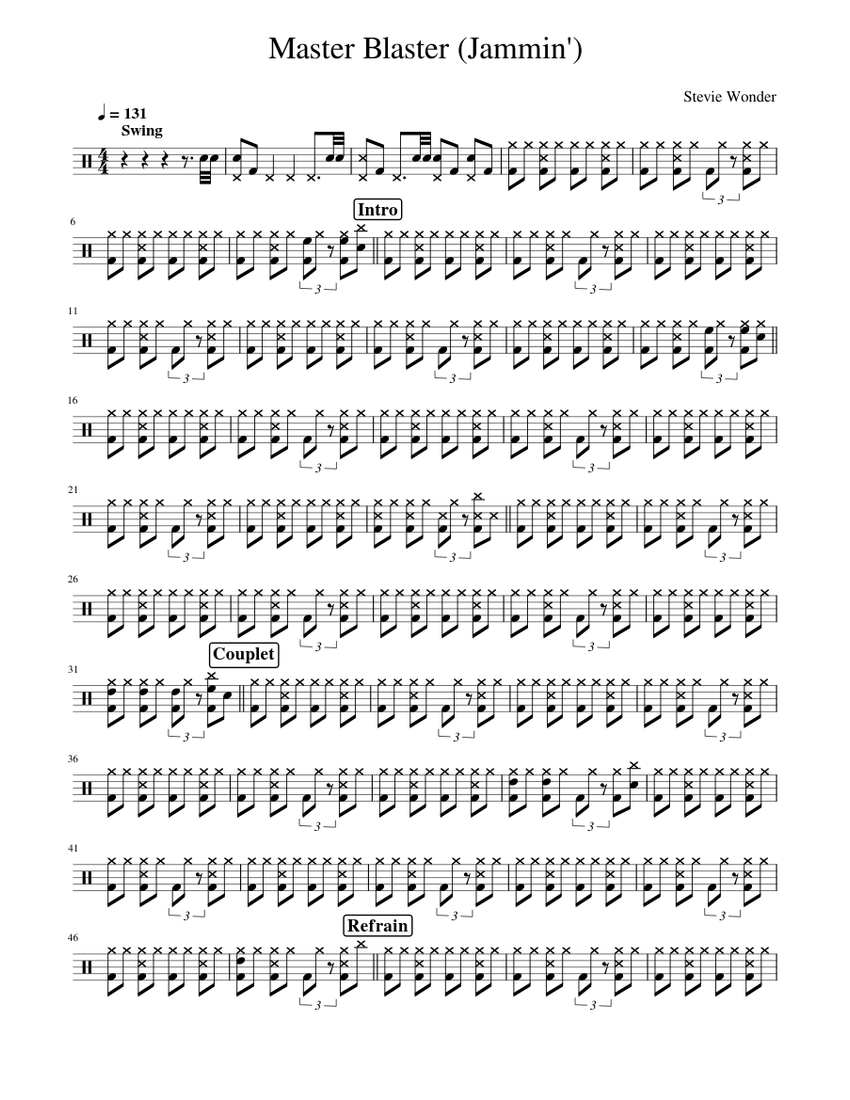 Master blaster – Stevie Wonder (drums only) Sheet Music for Drum group (Solo) | MuseScore.com