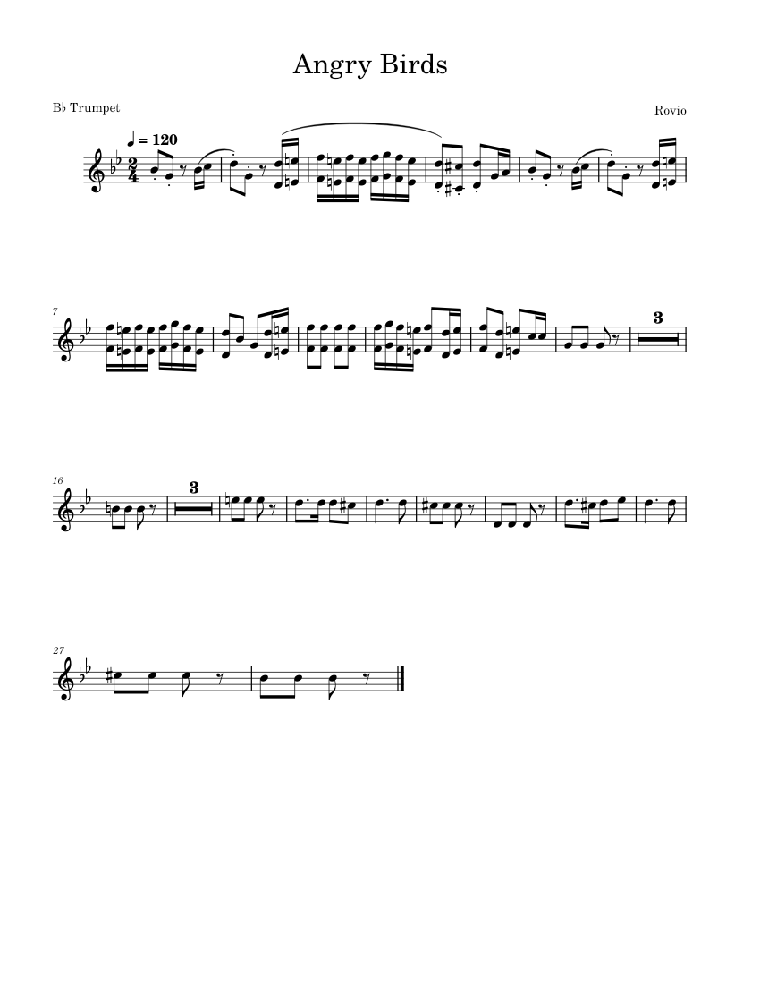 Angry Birds Sheet Music for Trumpet in b-flat (Solo) | MuseScore.com