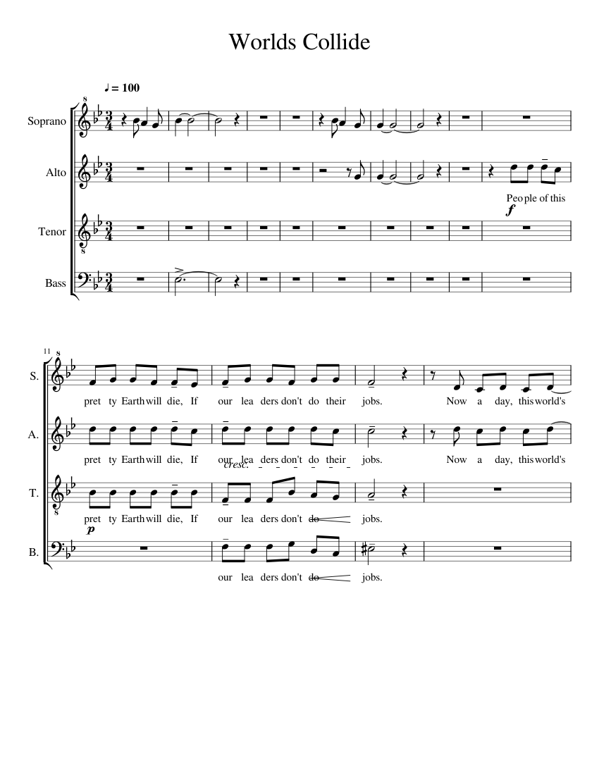 Worlds Collide 1 Sheet music for Soprano, Alto, Tenor, Bass voice (SATB) | Musescore.com