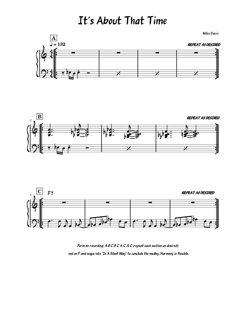 It's About That Time – Miles Davis Sheet Music with Chords for Piano ...