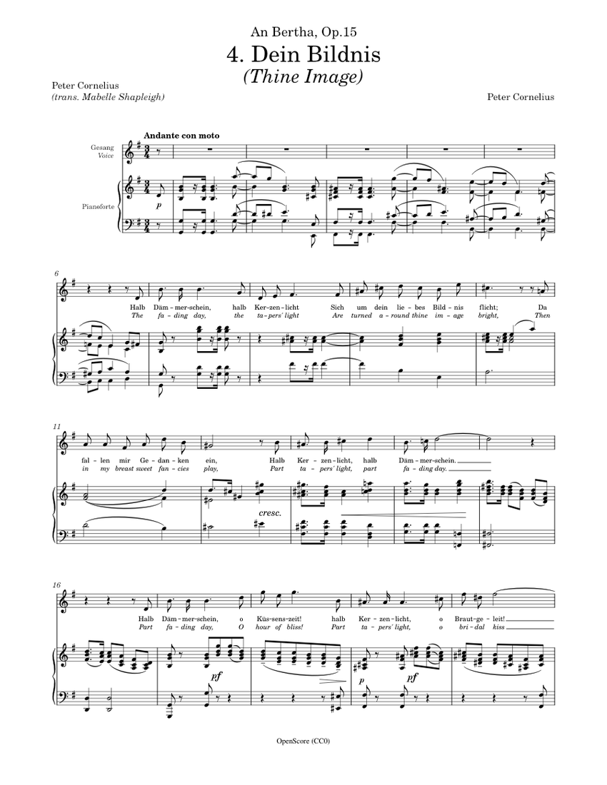 Cornelius, Peter - An Bertha, Op.15, No.4 - Dein Bildnis - piano tutorial