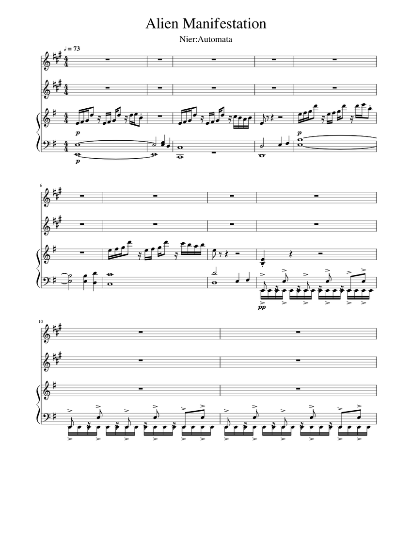 Nier Automata: Alien manifestation Sheet Music for Piano, Clarinet in b ...