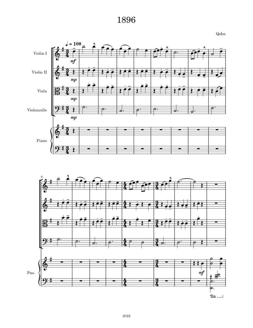 1895 - Qehn Sheet music for Piano, Violin, Viola, Cello (Piano Quintet ...