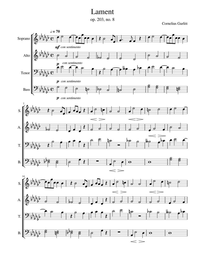 Lament Sheet Music for Soprano, Alto, Tenor, Bass voice (Choral ...