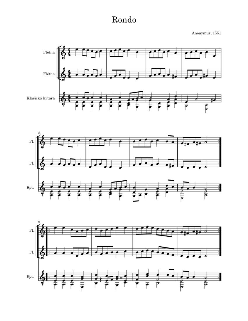 Rondo Sheet music for Flute, Guitar (Mixed Trio) | Musescore.com