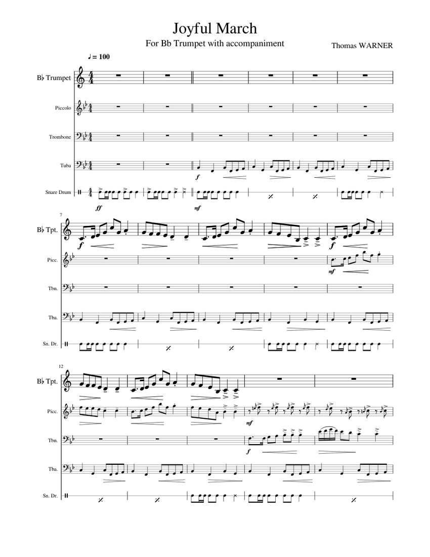 Joyful March Sheet music for Trombone, Tuba, Flute piccolo, Trumpet in ...
