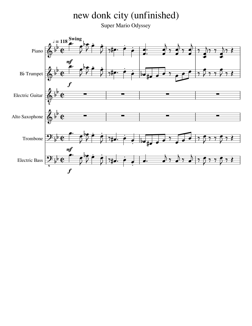 new donk city unfinished Sheet music for Piano, Trombone, Saxophone ...