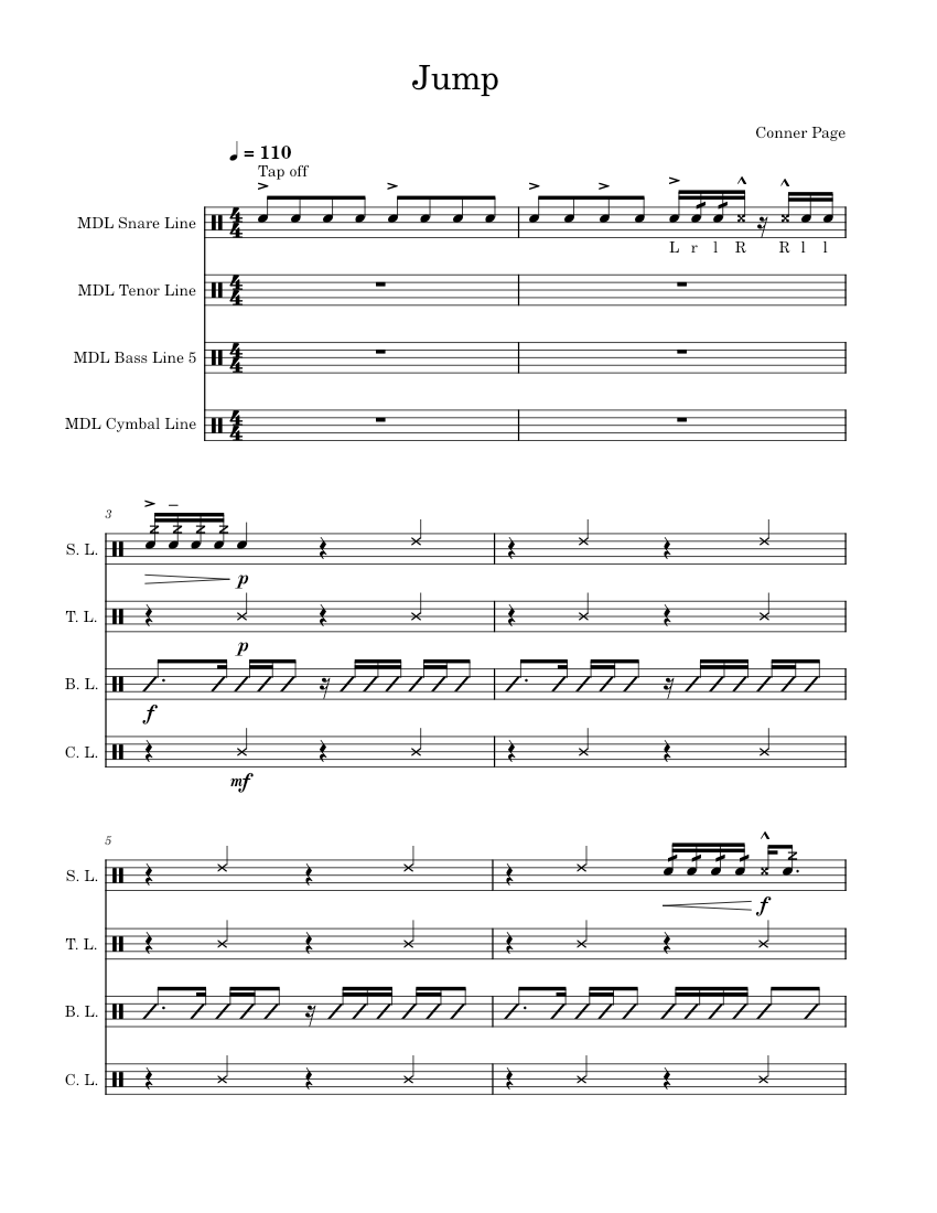 Jump Sheet Music for Snare drum, Crash, Tenor drum, Bass drum (Marching ...