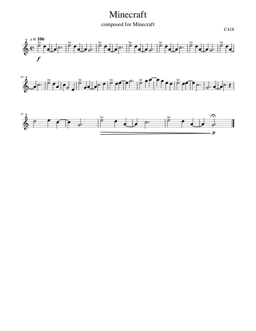 Minecraft Sheet Music for Recorder (Solo) | MuseScore.com