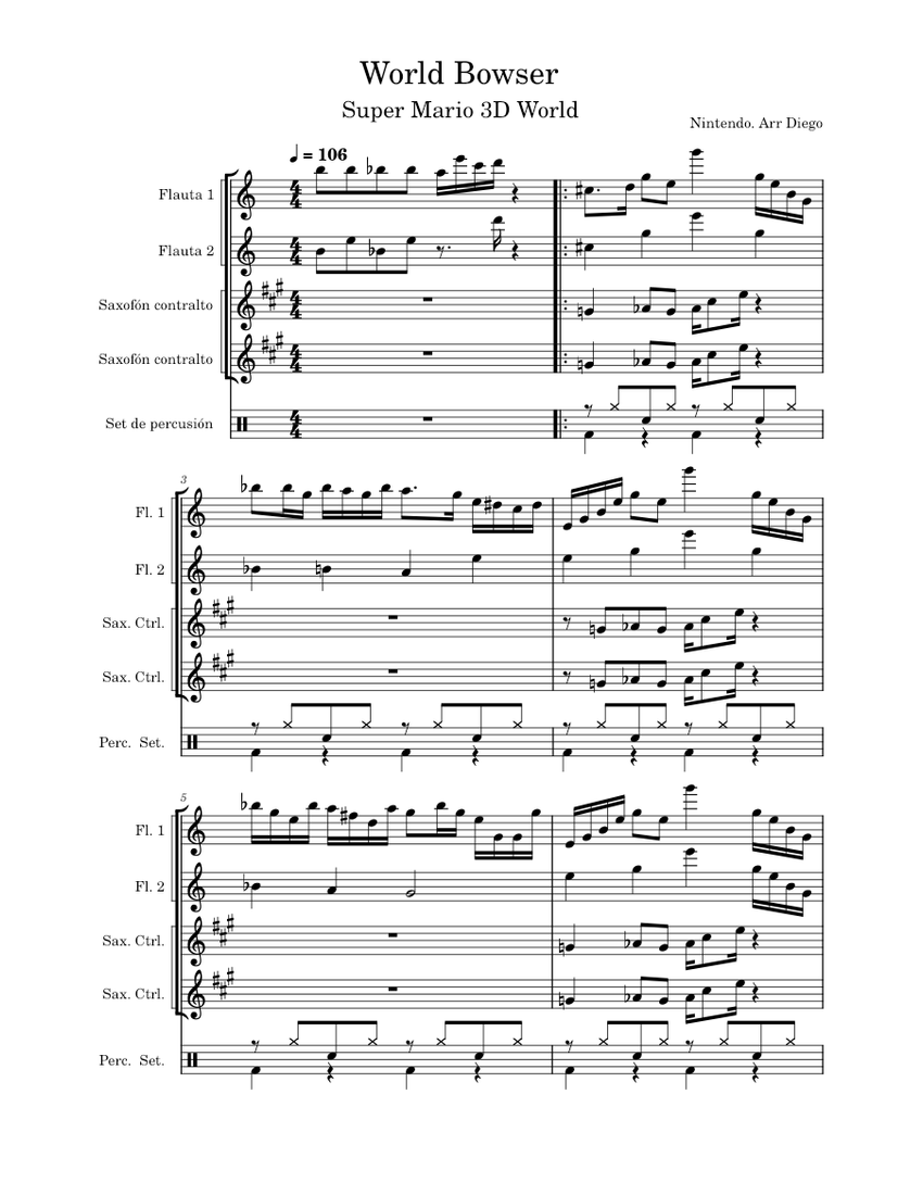 World Bowser theme – Mahito Yokota World Bowser Sheet music for Flute ...