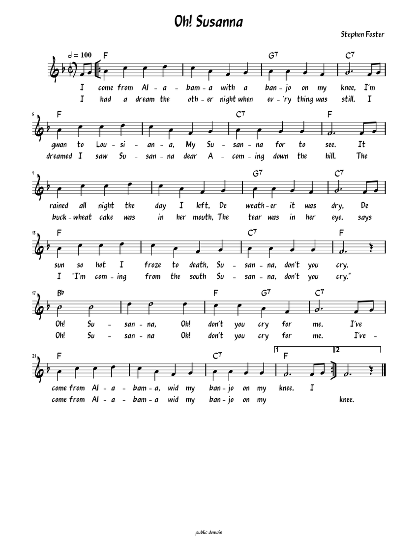 Oh, Susannah! (lead sheet with lyrics ) Sheet music for Piano (Solo ...