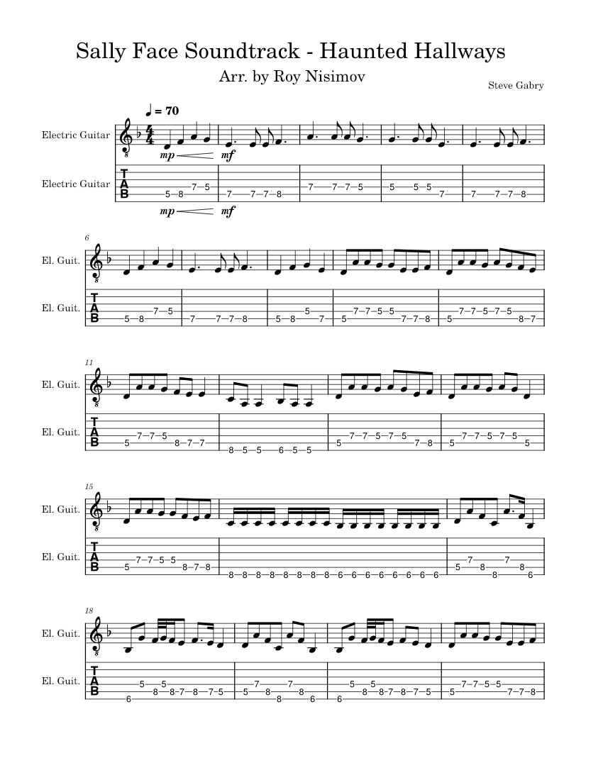 Sally Face Soundtrack - Haunted Hallways – Steve Gabry Sheet Music and ...