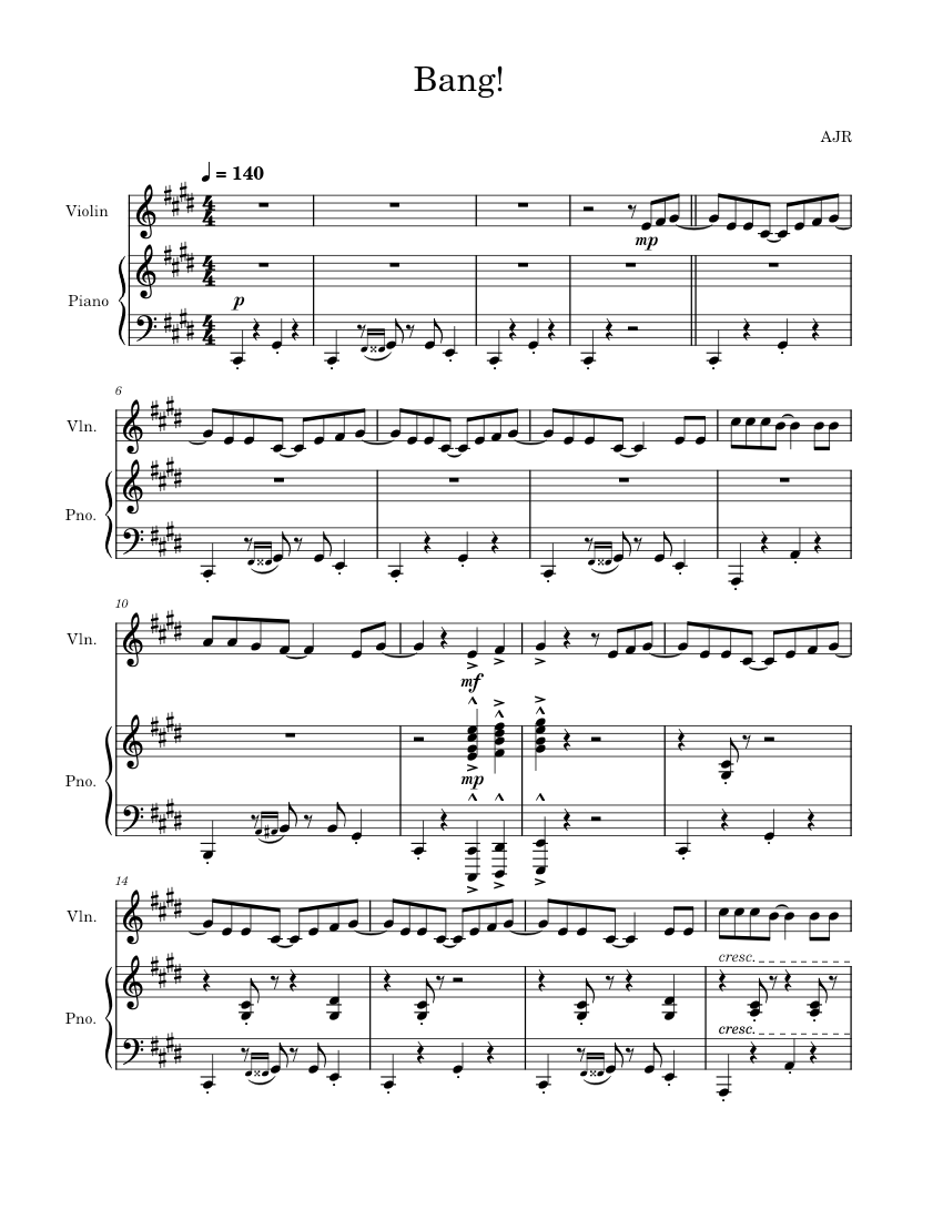AJR - BANG! Violin Sheet Music for Piano, Violin (Solo) | MuseScore.com